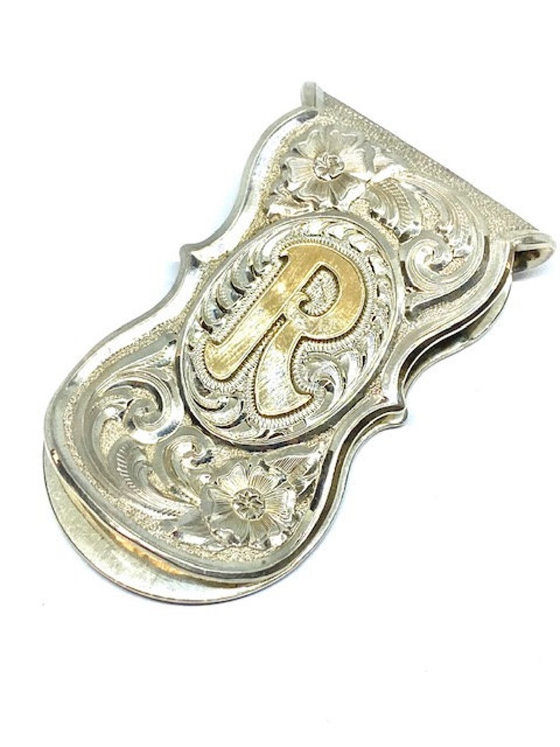 Gist Western Engraved Money Clip Sterling Silver Gold Filled Mono R - Etsy