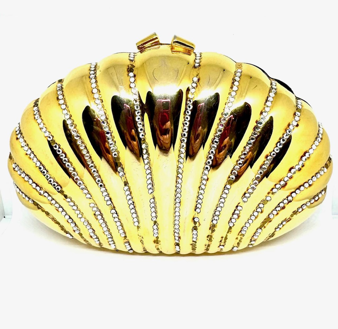 Vintage Neiman Marcus Gold “clam Shell” Clutch/shoulder Bag – 1980s ...