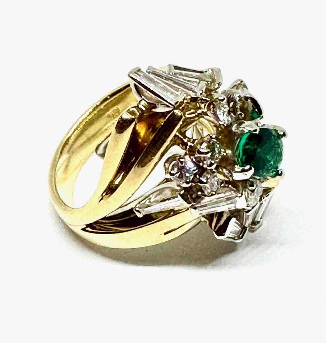 Vintage Wachler 18K Yellow Gold Emerald and Diamond Statement Ring ...