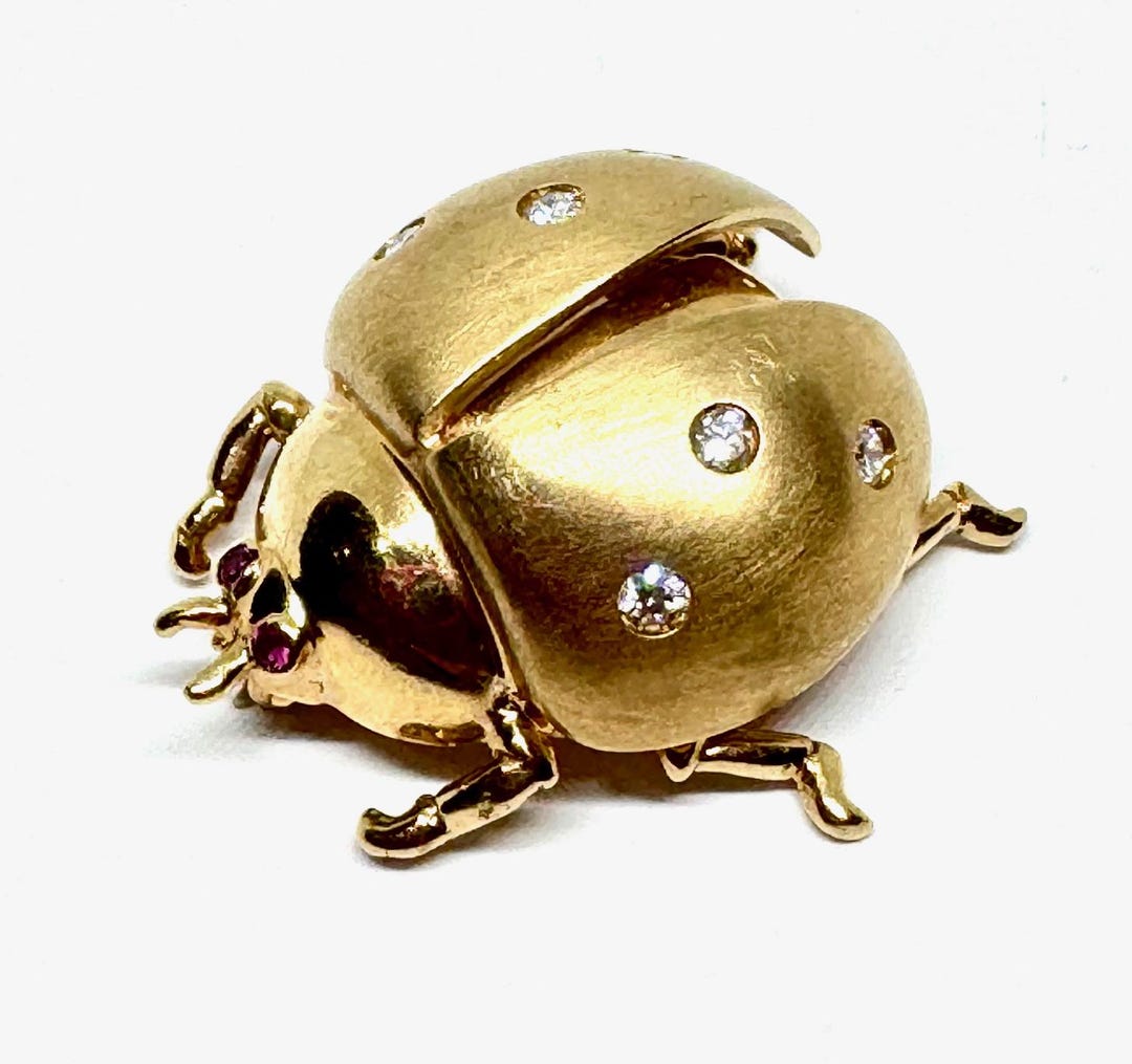 Vintage 1960s 3D Dankner 14K Yellow Gold Pin & Pendant With Diamonds ...
