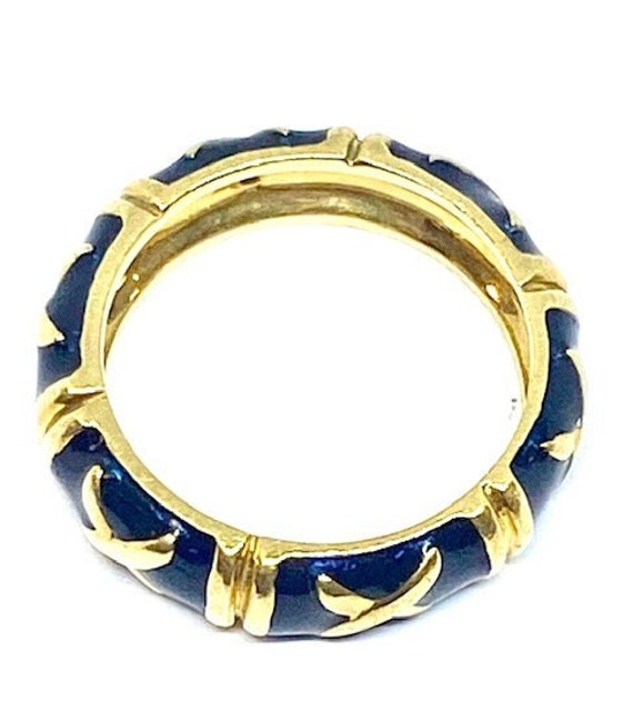 18k Hidalgo Yellow Gold Blue Enamel X Stackable Band Ring Size | Etsy