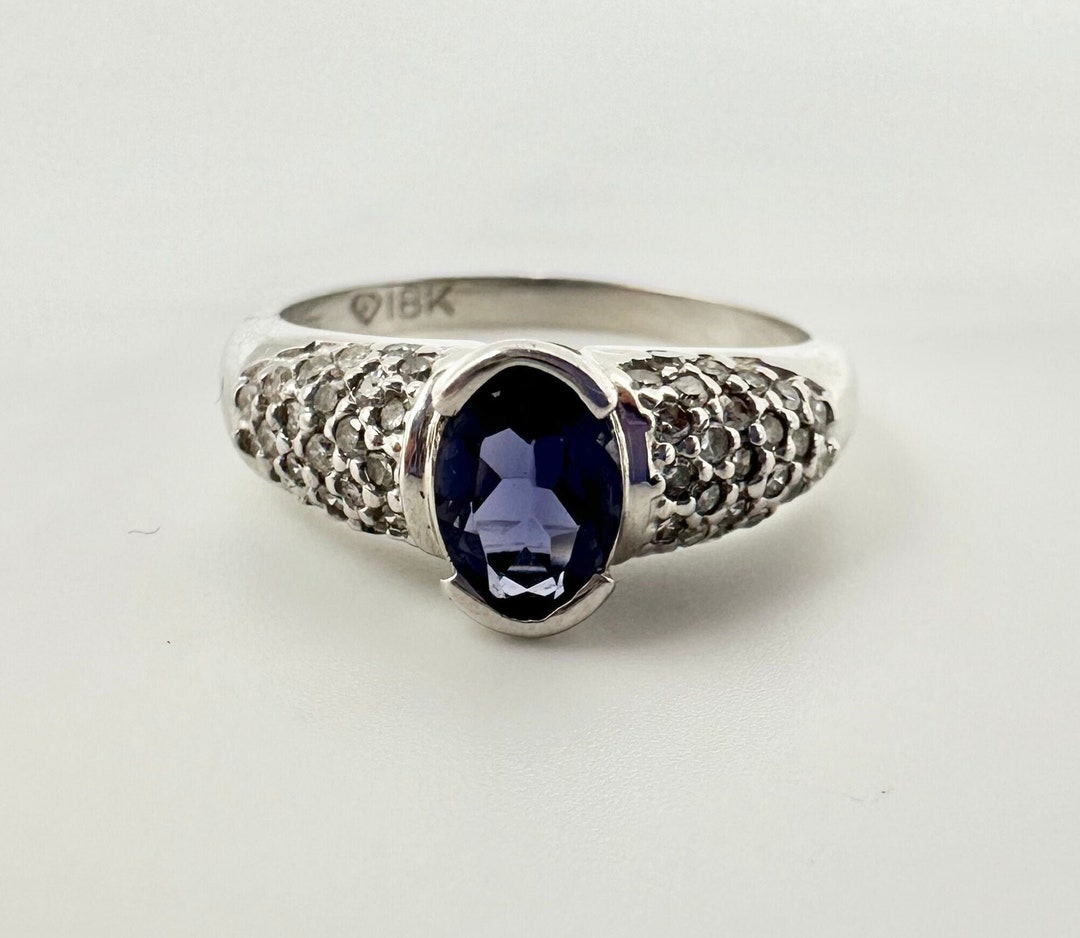 Oval Iolite and Diamond 18K White Gold Ring - Etsy