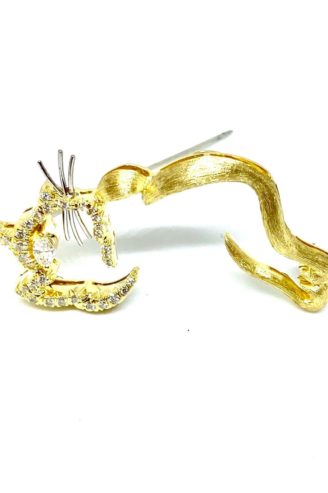 Henry Dunay 18K Gold & Platinum Diamond Cat Brooch – Vintage Luxury Pin ...