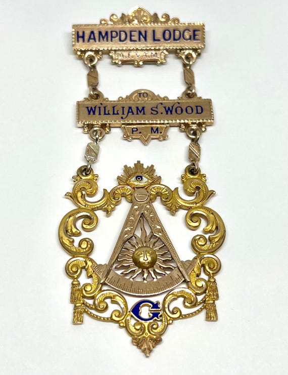 Past S Masonic Blue Lodge Officer Collar Jewel - Gold Tone With Blue ...