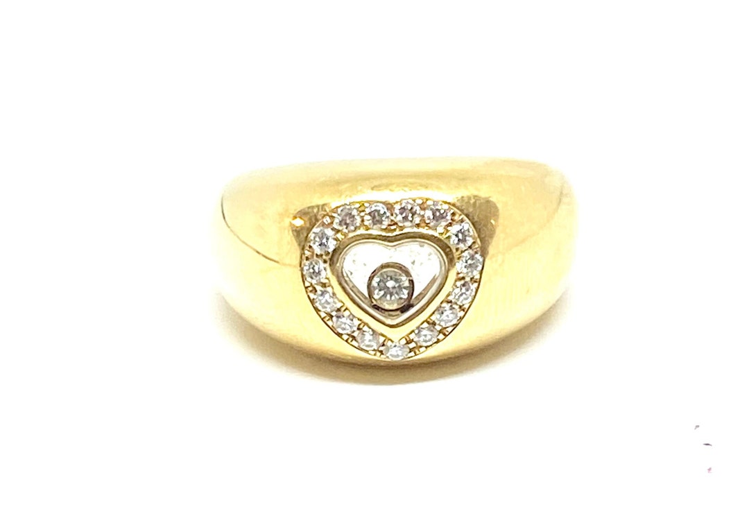 18K Yellow Gold Chopard Floating Happy Diamonds Heart Ring for Women - Etsy
