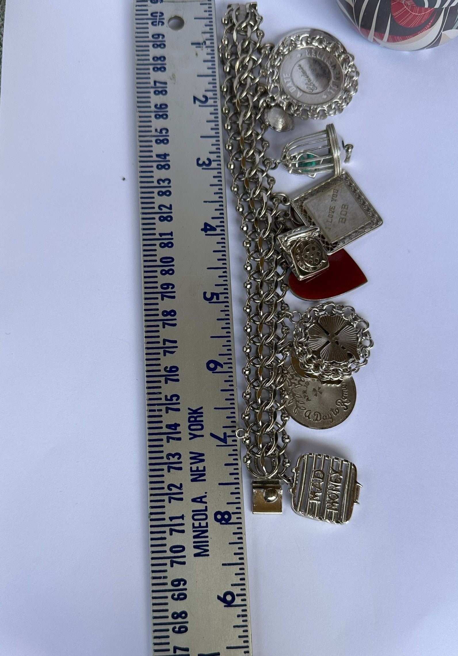 Vintage Sterling Silver Heavy Double Link Charm Bracelet 8, 12 Charms ...