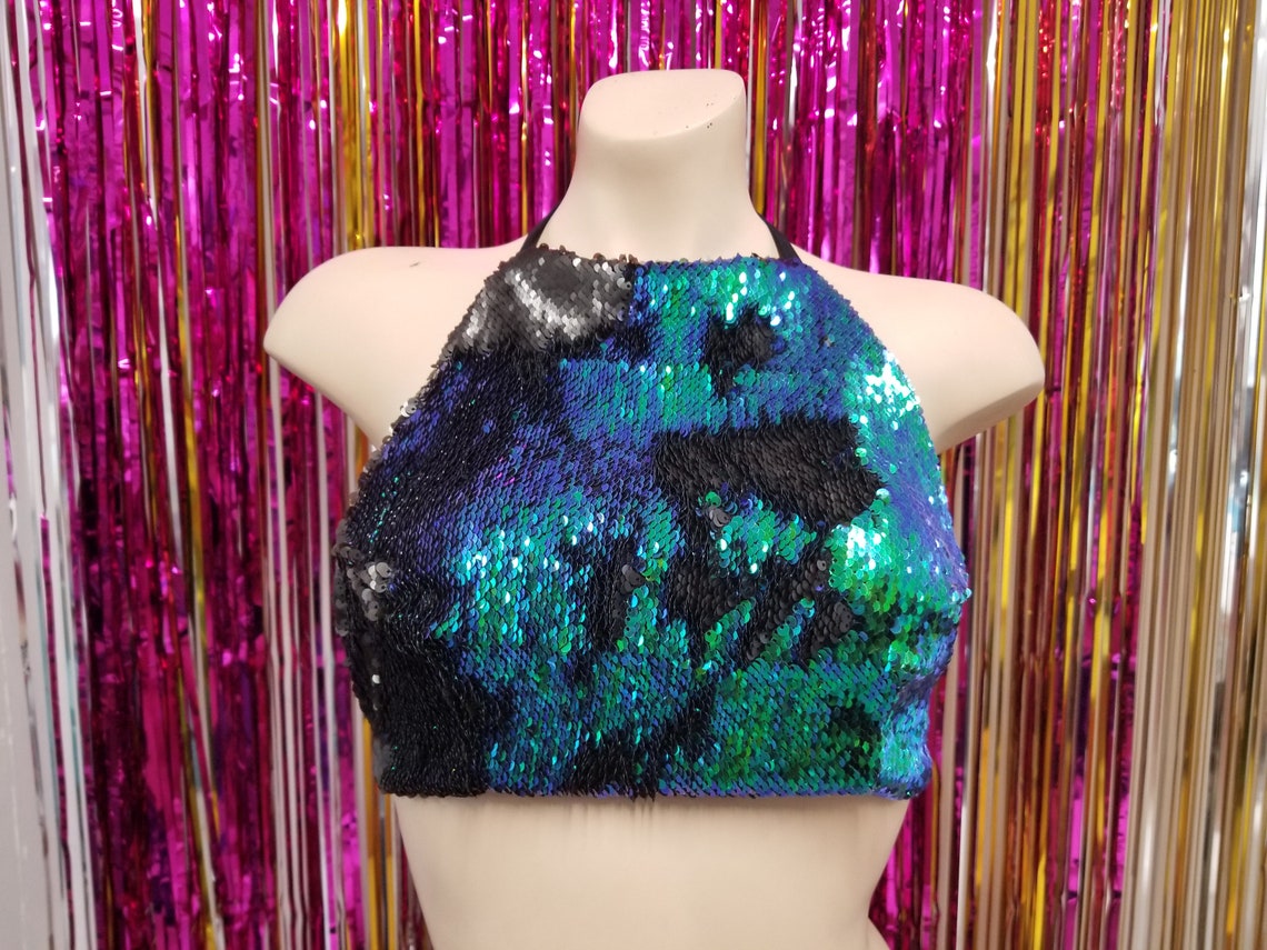 Mermaid Sequin Flip Halter Crop Top Many Colors Color - Etsy