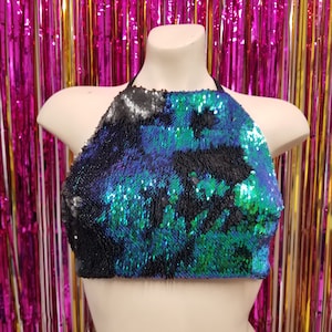 Mermaid Sequin Flip Halter Crop Top Many Colors, Color Changing ...