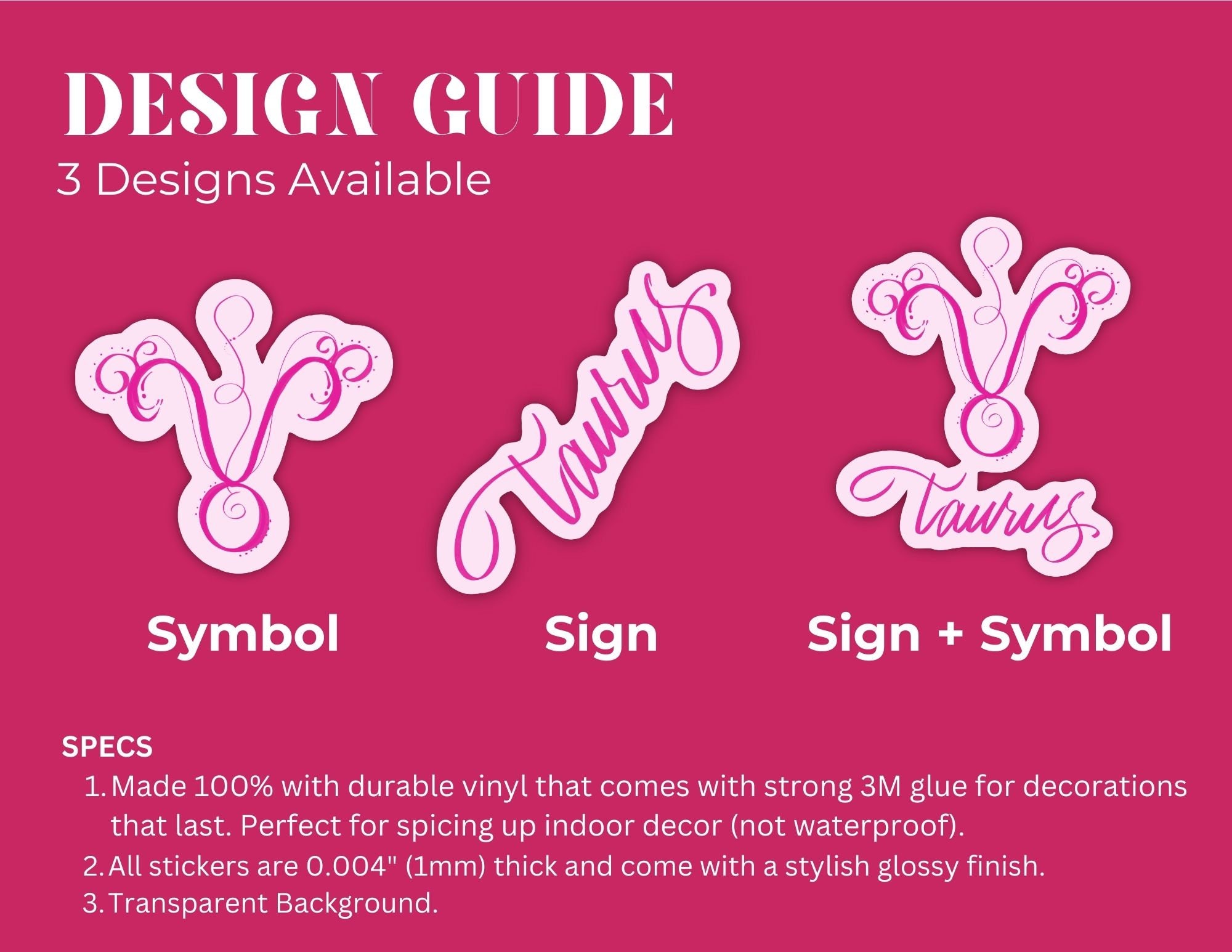 Taurus Sign + Symbol Calligraphy Kiss-cut Stickers - Etsy Canada