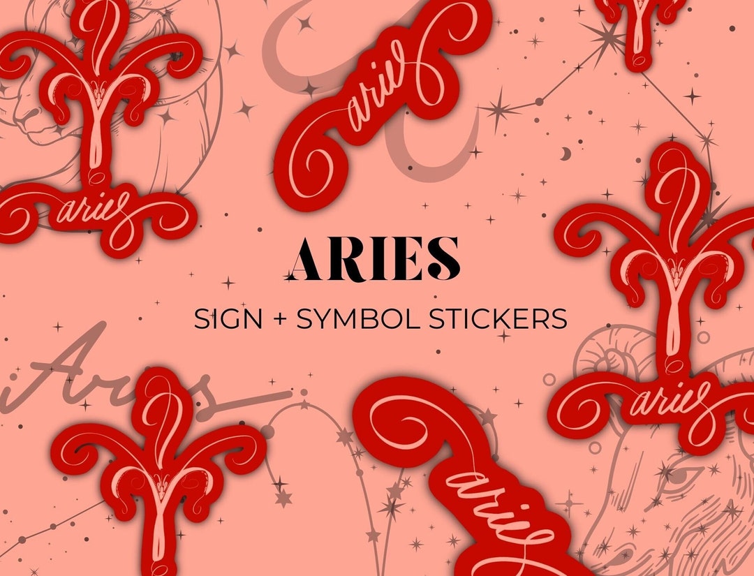 Aries Sign + Symbol Calligraphy Kiss-cut Stickers - Etsy