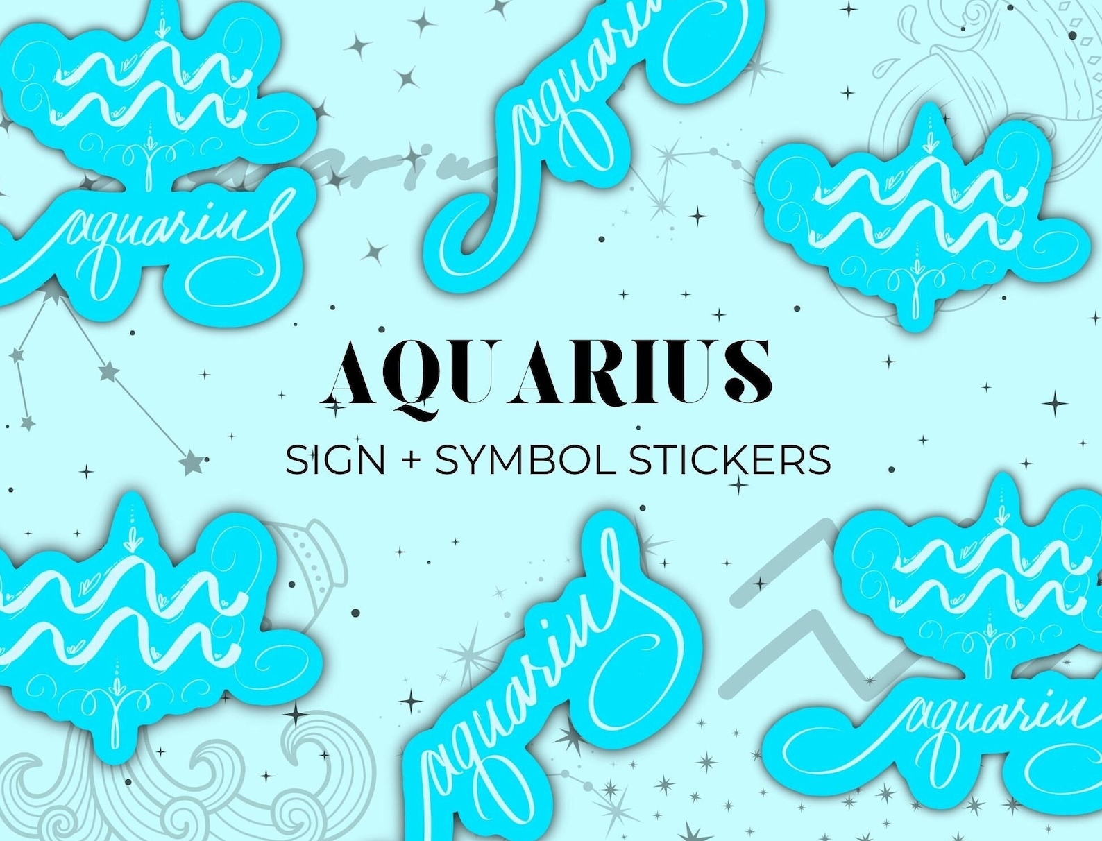 Aquarius Sign + Symbol Calligraphy Kiss-cut Stickers - Etsy