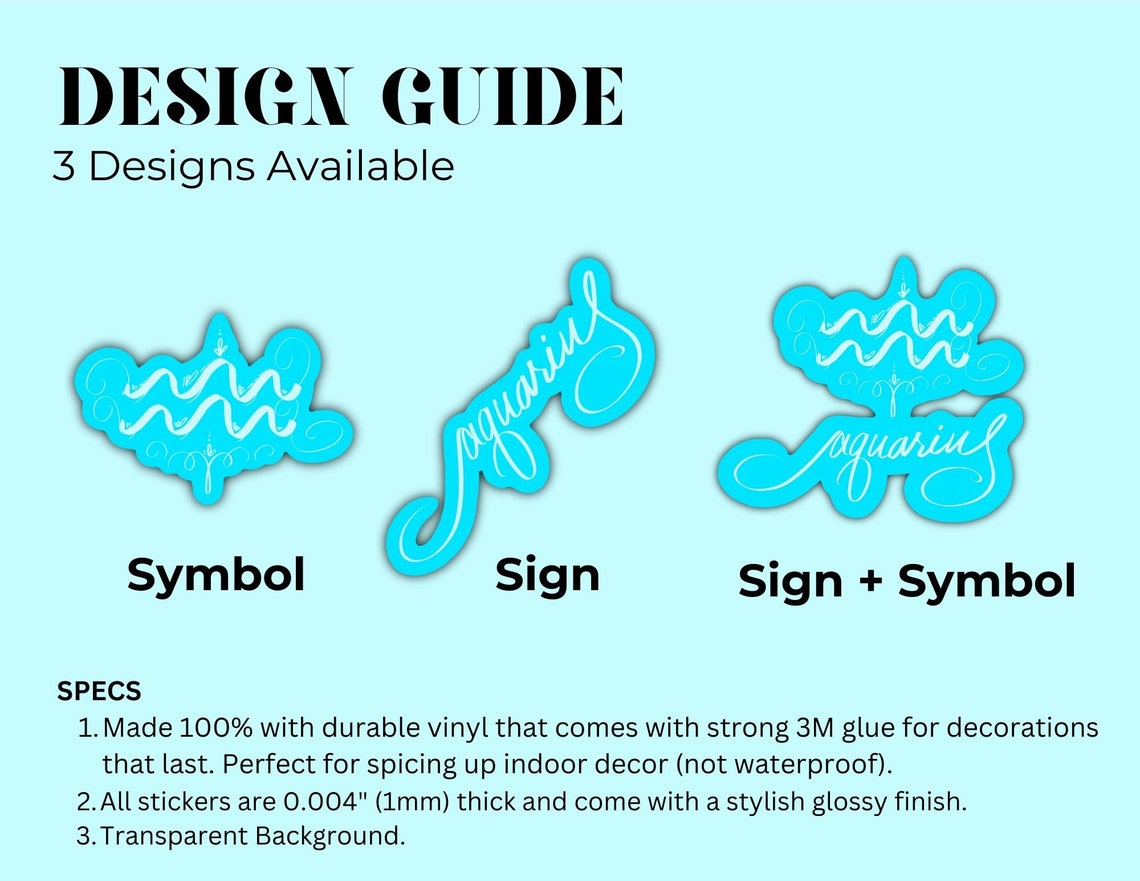 Aquarius Sign + Symbol Calligraphy Kiss-cut Stickers - Etsy