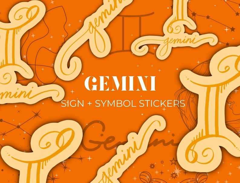 Gemini Sign + Symbol Calligraphy Kiss-cut Stickers - Etsy