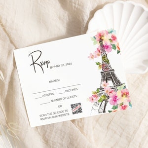 Editable Floral Paris RSVP Card Paris Wedding Reply Card Parisian ...