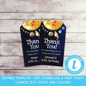 EDITABLE Outer Space Favor Tags Space Party Favor Tags | Etsy