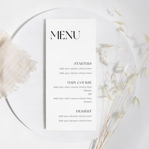 Editable Modern Minimalist Dinner Menu Modern Wedding Dinner Menu ...
