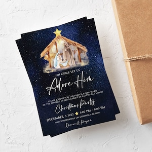 Editable Nativity Christmas Party Invitation Religious Christmas Dinner Invitation Church ...