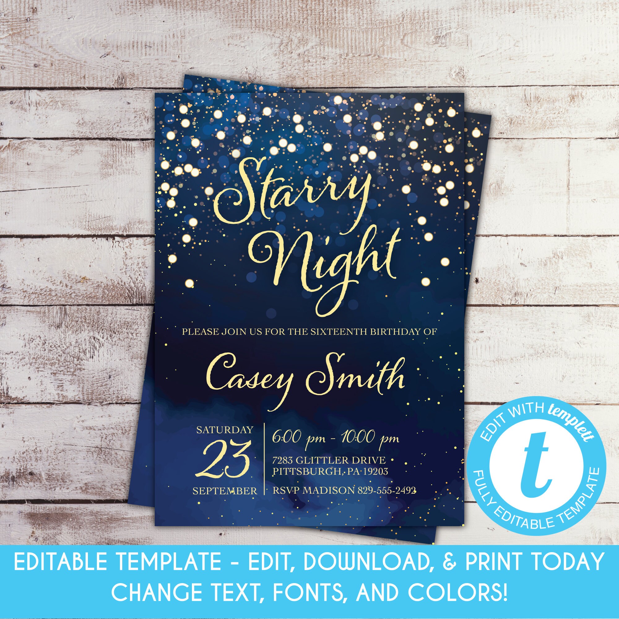 Starry Night Save the Date: Celestial Birthday Invitation (editable ...