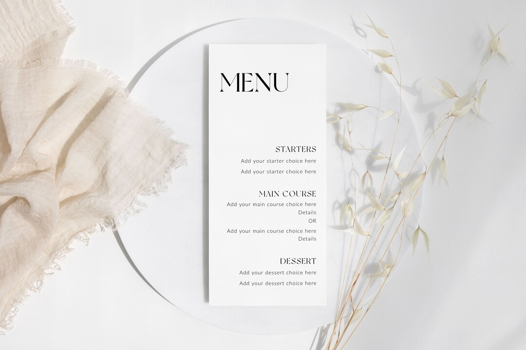Editable Modern Minimalist Dinner Menu Modern Wedding Dinner Menu ...