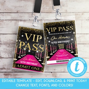 EDITABLE VIP Pass Birthday Seating Chart 24x36 Pink Hollywood Seating ...