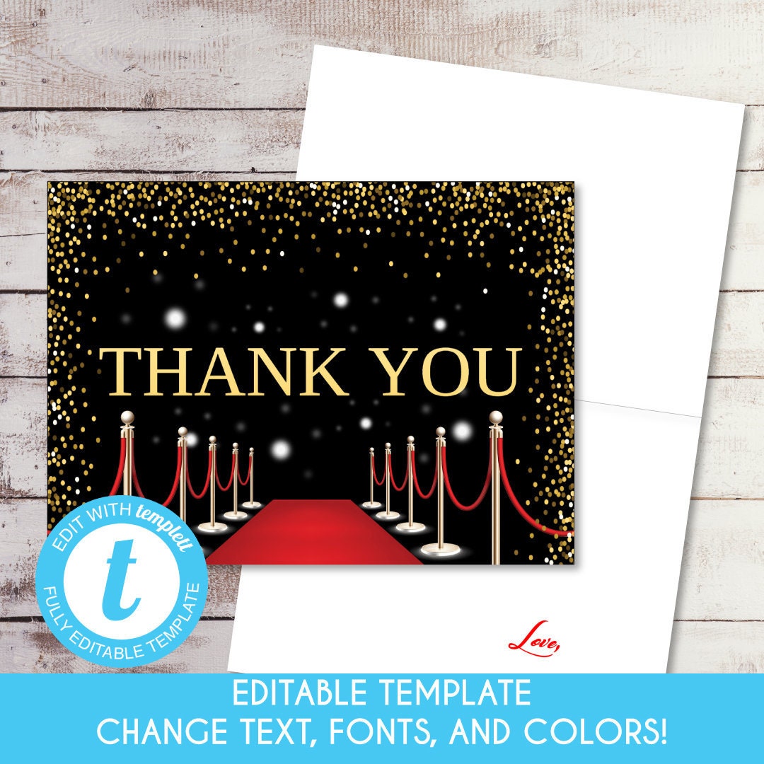 Hollywood Thank You Card: Red Carpet VIP Pass (editable Template) - Etsy
