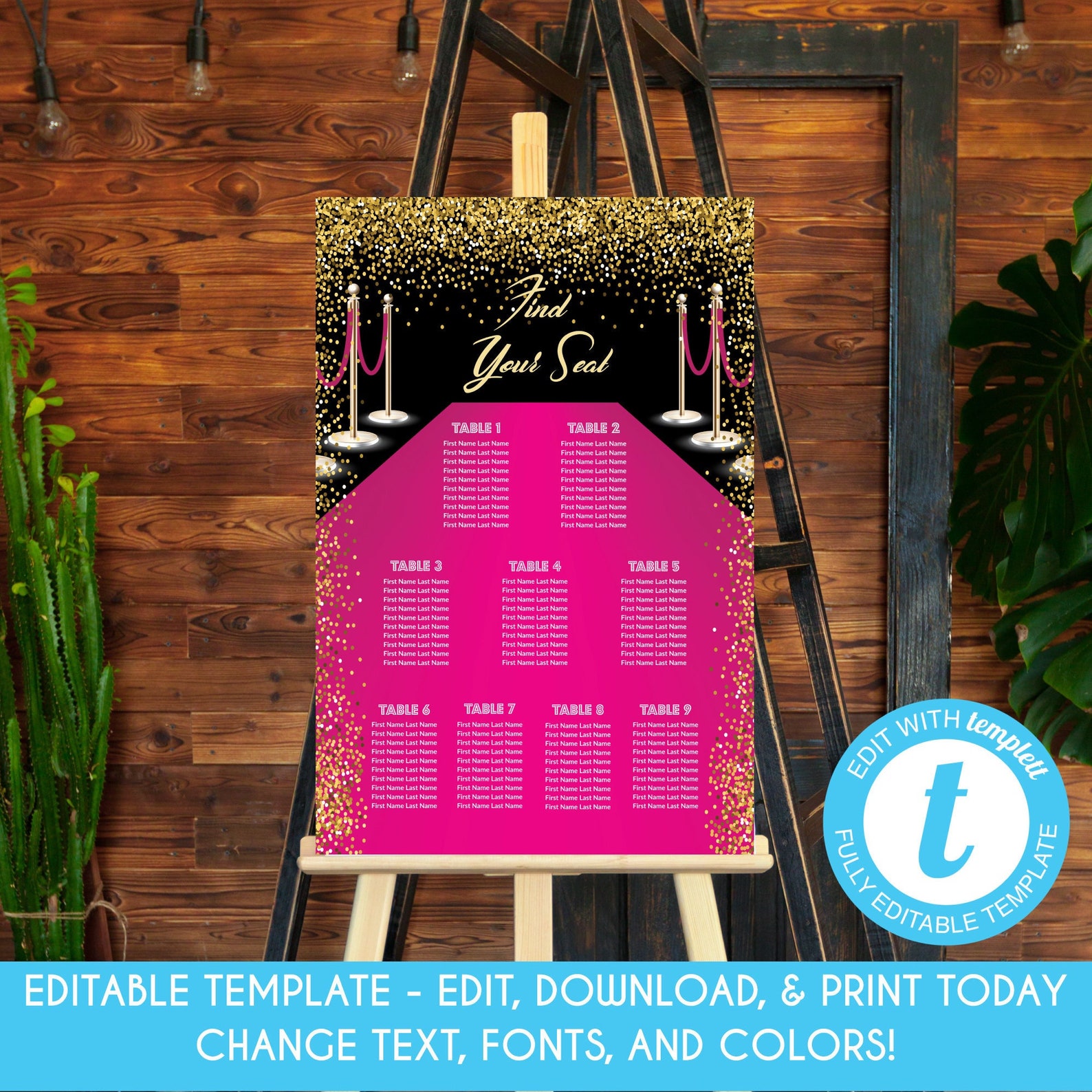 EDITABLE VIP Pass Birthday Seating Chart 24x36 Pink - Etsy