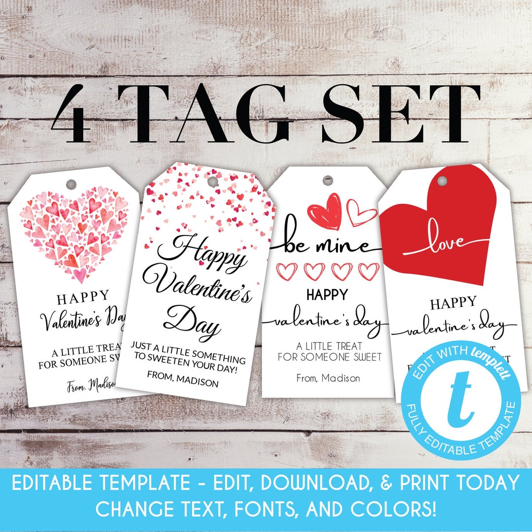 EDITABLE Valentine's Day Tag Set Valentine's Day Treat Tag Valentine's ...