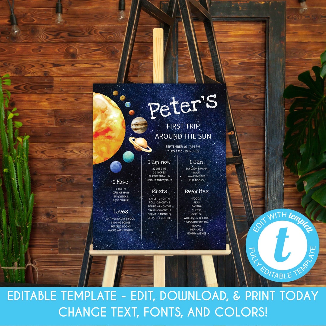 Editable Outer Space Milestone Poster 16x20 Galaxy First Birthday First ...