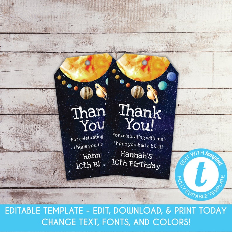 EDITABLE Outer Space Favor Tags Space Party Favor Tags | Etsy