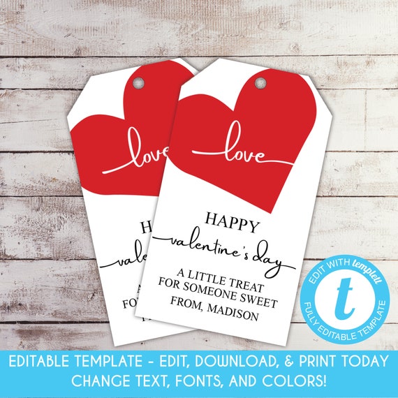 EDITABLE Valentine's Day Tag Hearts Valentine's Day | Etsy