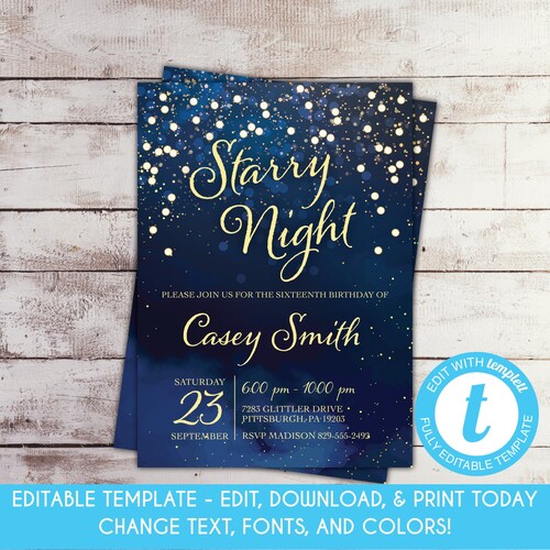 Starry Night Invitation Under the Stars Invitation Sweet - Etsy