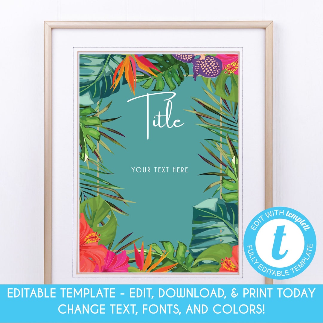 Editable Teal Tropical Party Sign 8x10 Tropical Bridal Shower Party ...