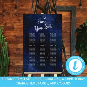 Editable Starry Night Table Numbers Stars Sweet 16 Birthday Celestial ...