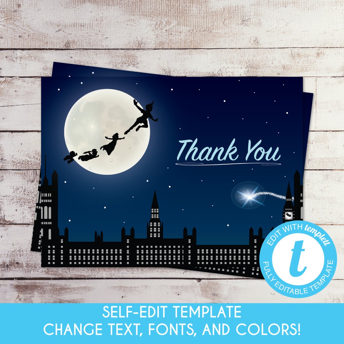 Peter Pan Thank You Card, Neverland Baby Shower (editable Template) - Etsy