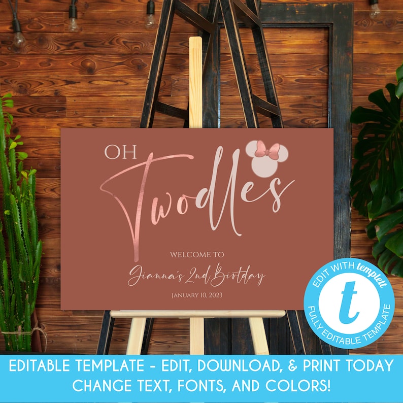 EDITABLE Modern Boho Minnie Mouse Party Sign 8x10 Minnie - Etsy