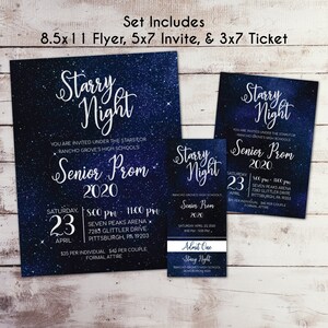 EDITABLE Starry Night Prom Invitation Set School Dance Flyer | Etsy