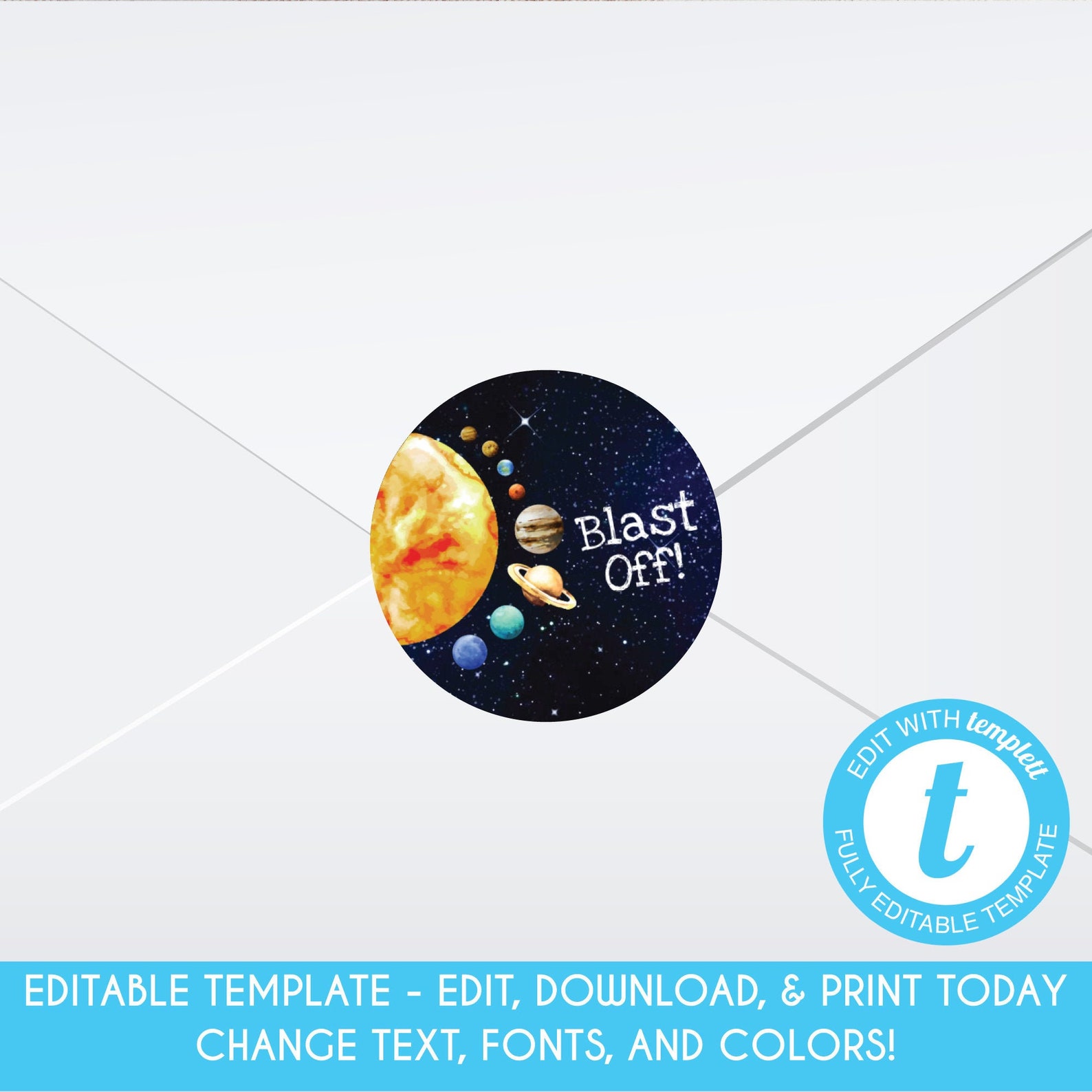 Editable Outer Space Birthday Envelope Seals Galaxy Birthday | Etsy