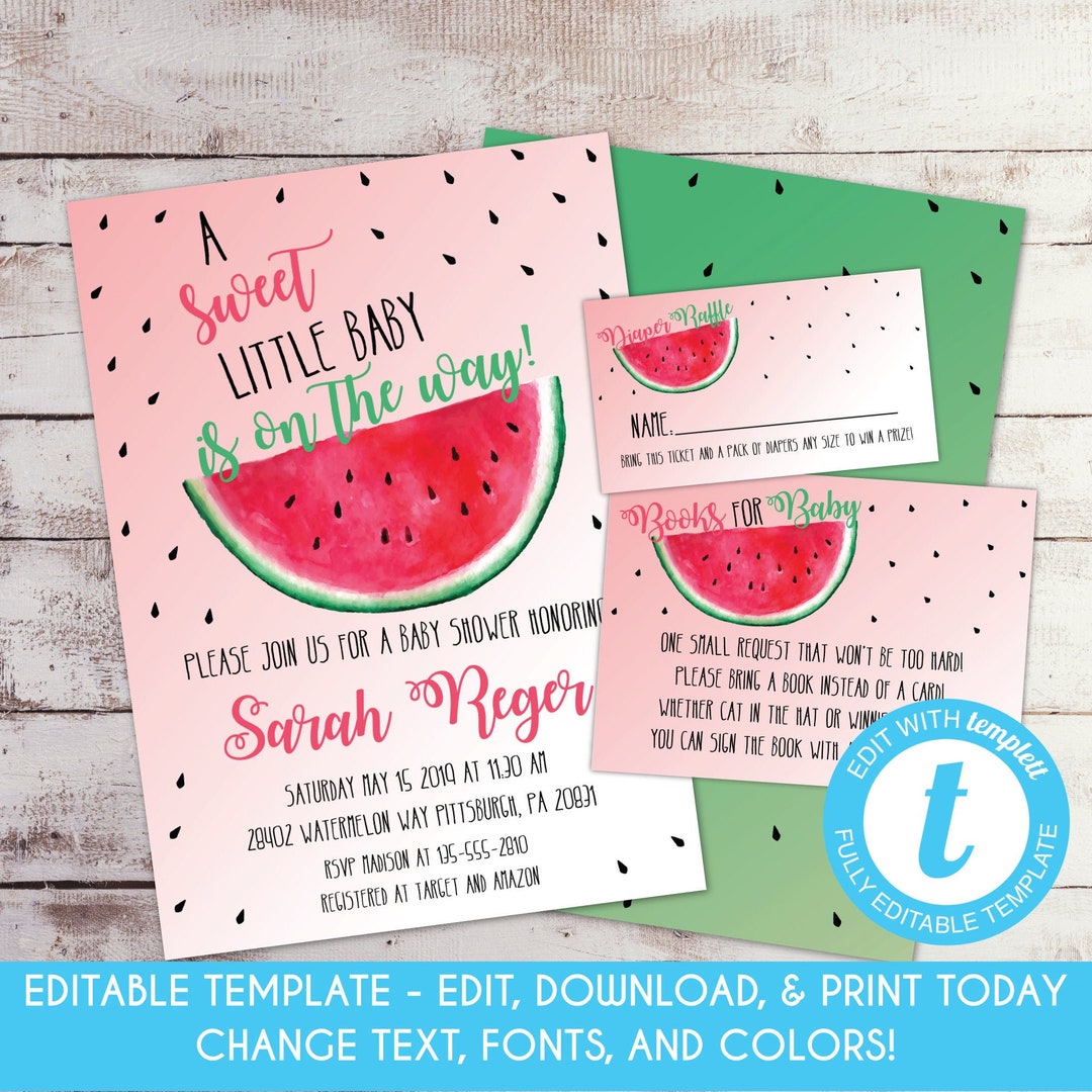 EDITABLE Watermelon Baby Shower Invitation Set Watermelon - Etsy