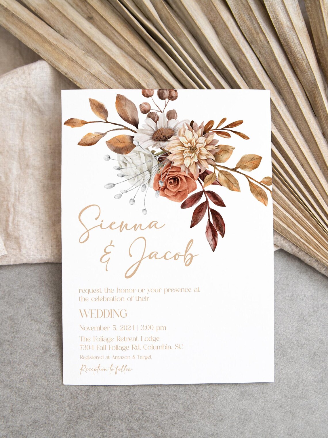 Fall Floral Wedding Invitation: Autumn Neutral Terracotta (editable ...