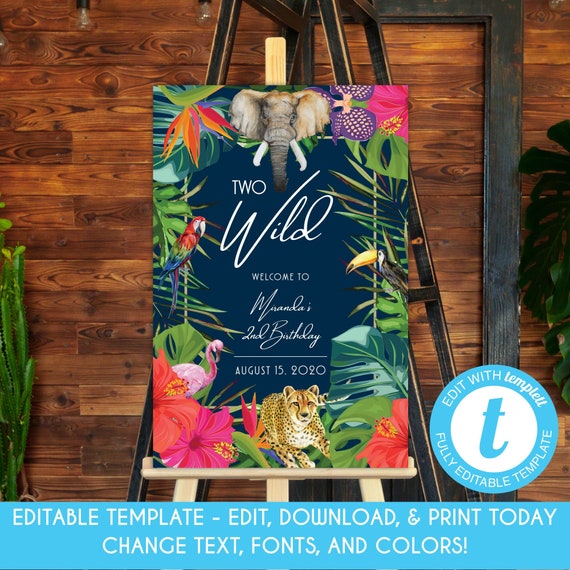 EDITABLE Rainforest Birthday Welcome Sign 24x36 Safari - Etsy