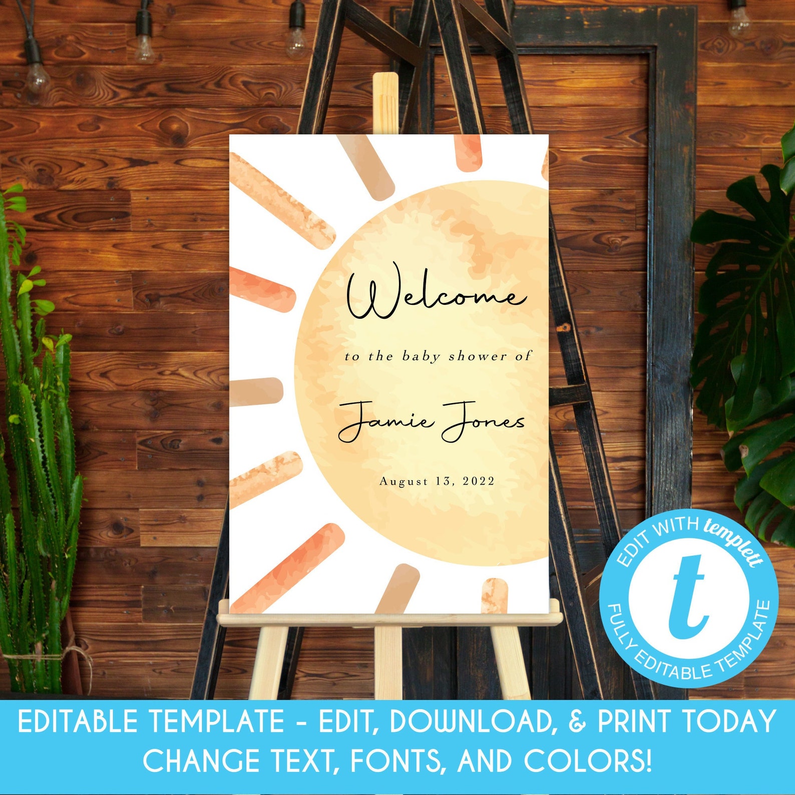 EDITABLE A Little Ray of Sunshine Baby Shower Welcome Sign 24x36 Sun ...