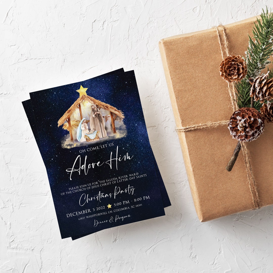 Editable Nativity Christmas Party Invitation Religious Christmas Dinner ...