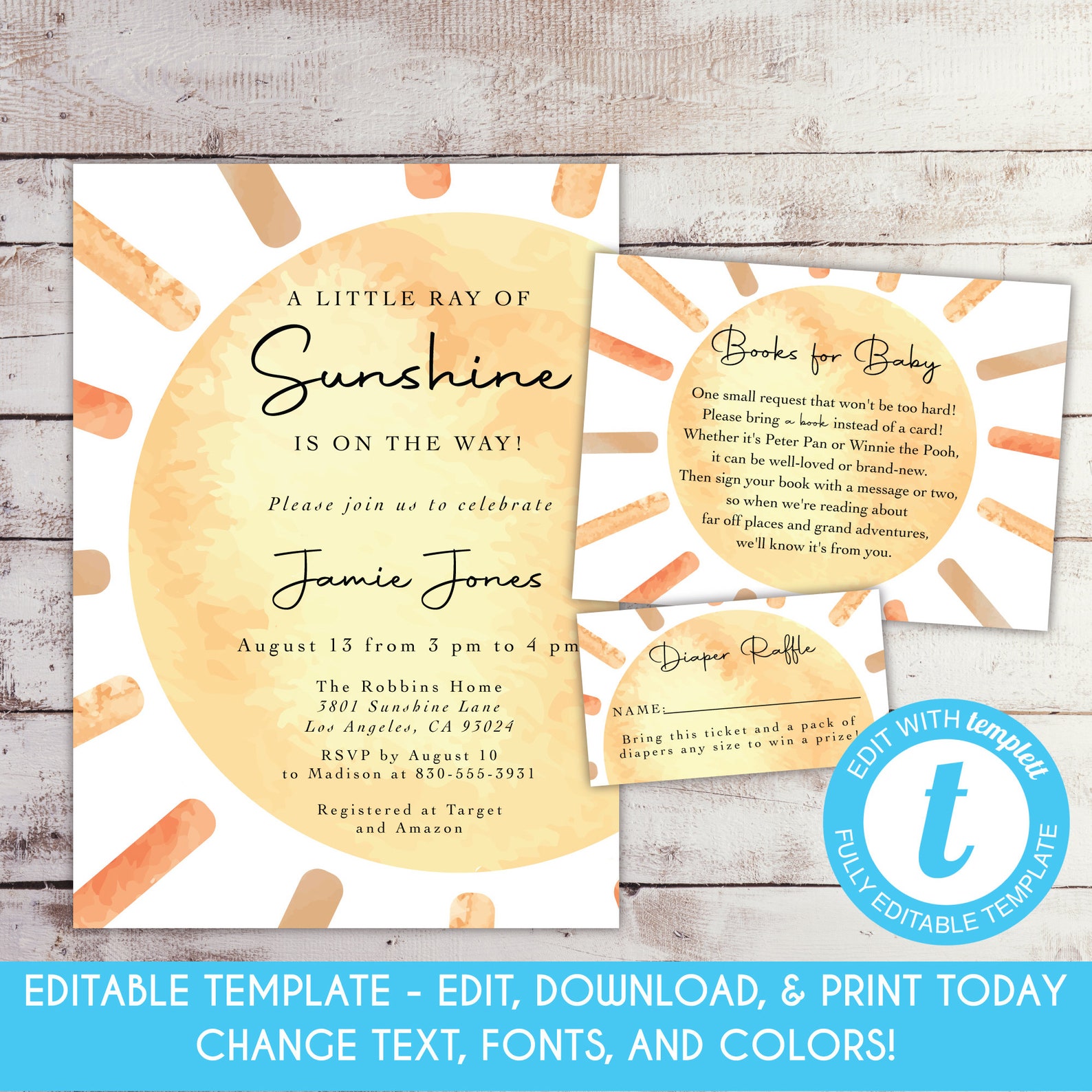EDITABLE A Little Ray of Sunshine Baby Shower Welcome Sign 24x36 Sun ...