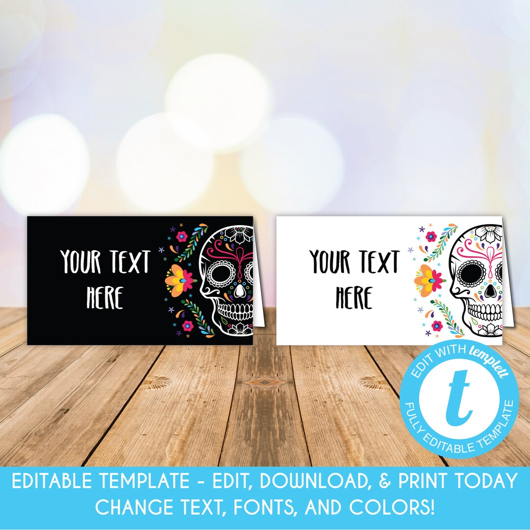 Editable Mexican Skull Fiesta Tent Cards Tented Place Cards Food Tent ...