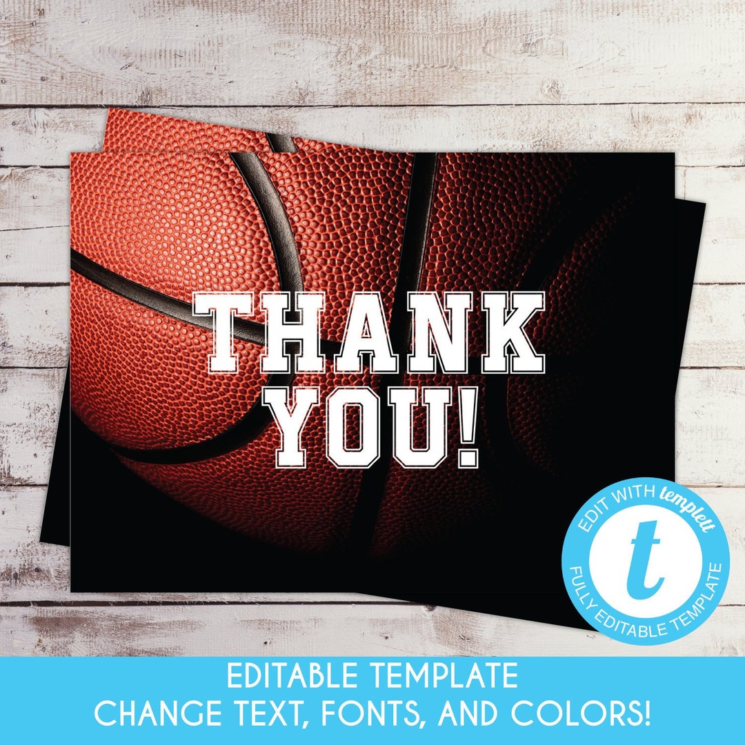 Editable Basketball Thank You Card Basketball Birthday Sports Party ...