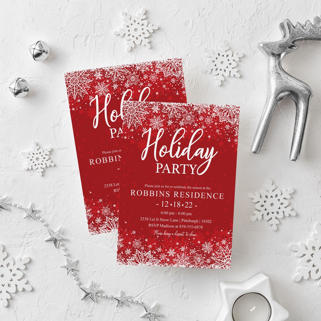 Editable Elegant Holiday Party Invitation Snowflake Christmas Party ...