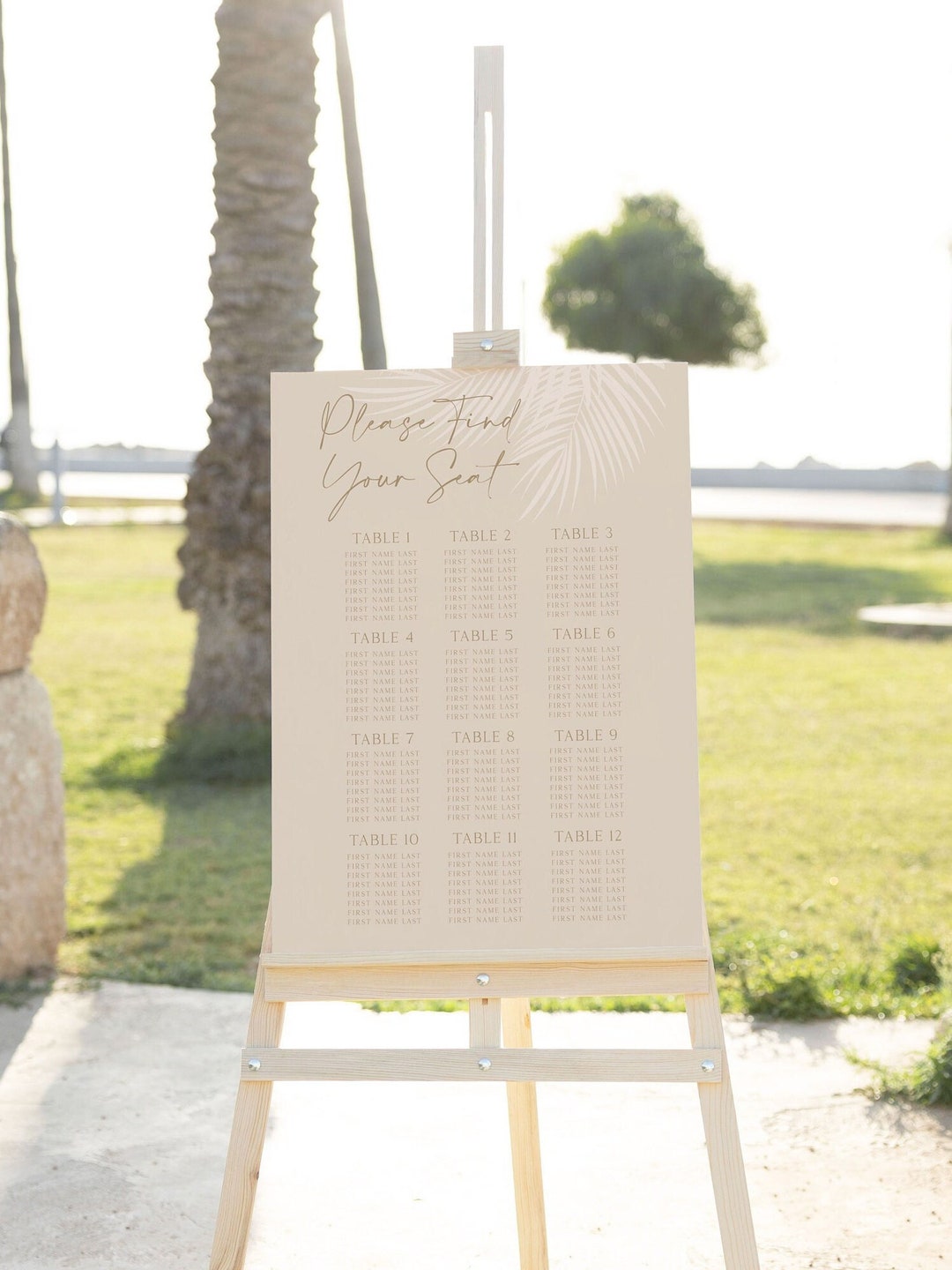 Tropical Palm Wedding Seating Chart Sign: Modern Neutral (24x36 ...