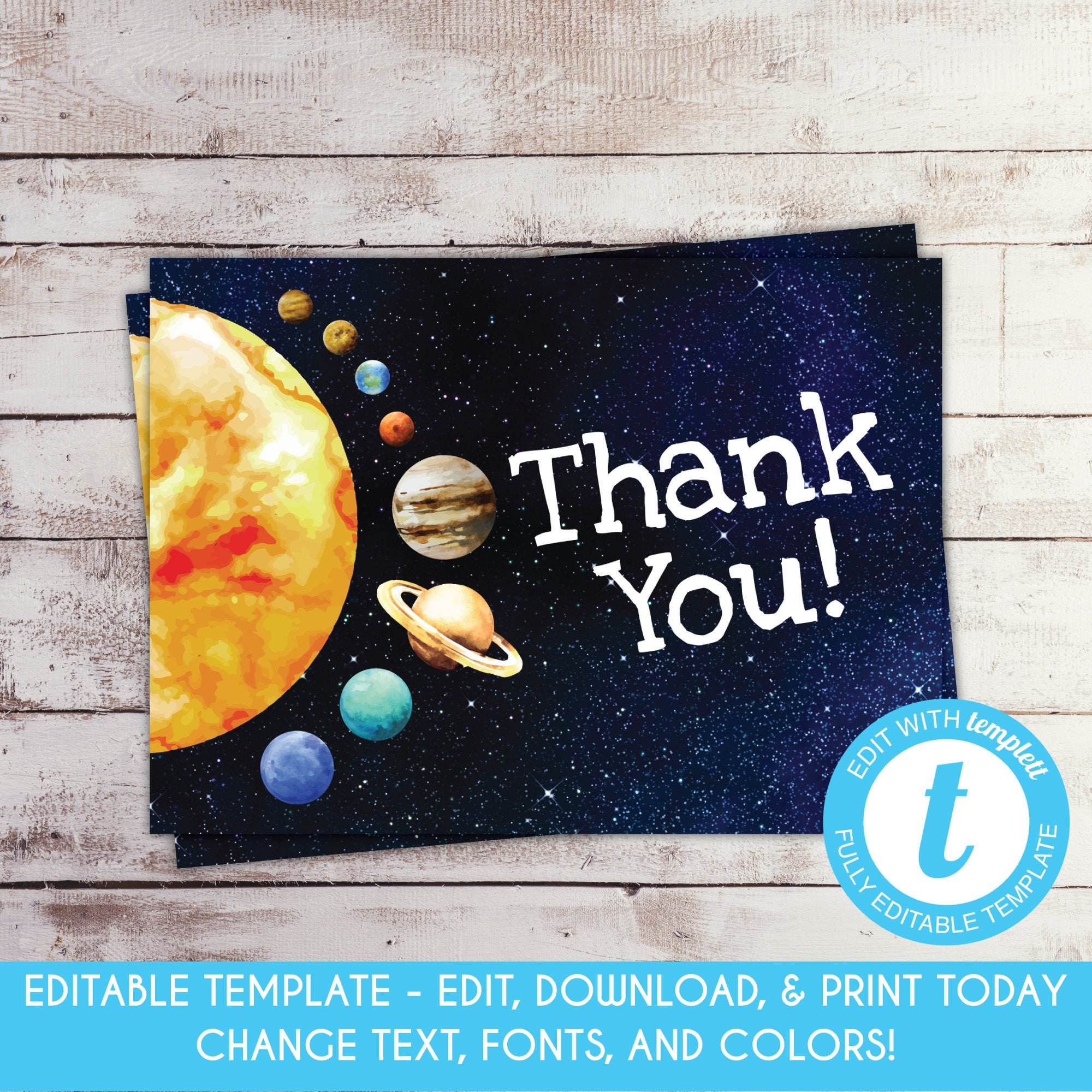 Editable Outer Space Thank You Card Galaxy Thank You Card | Etsy
