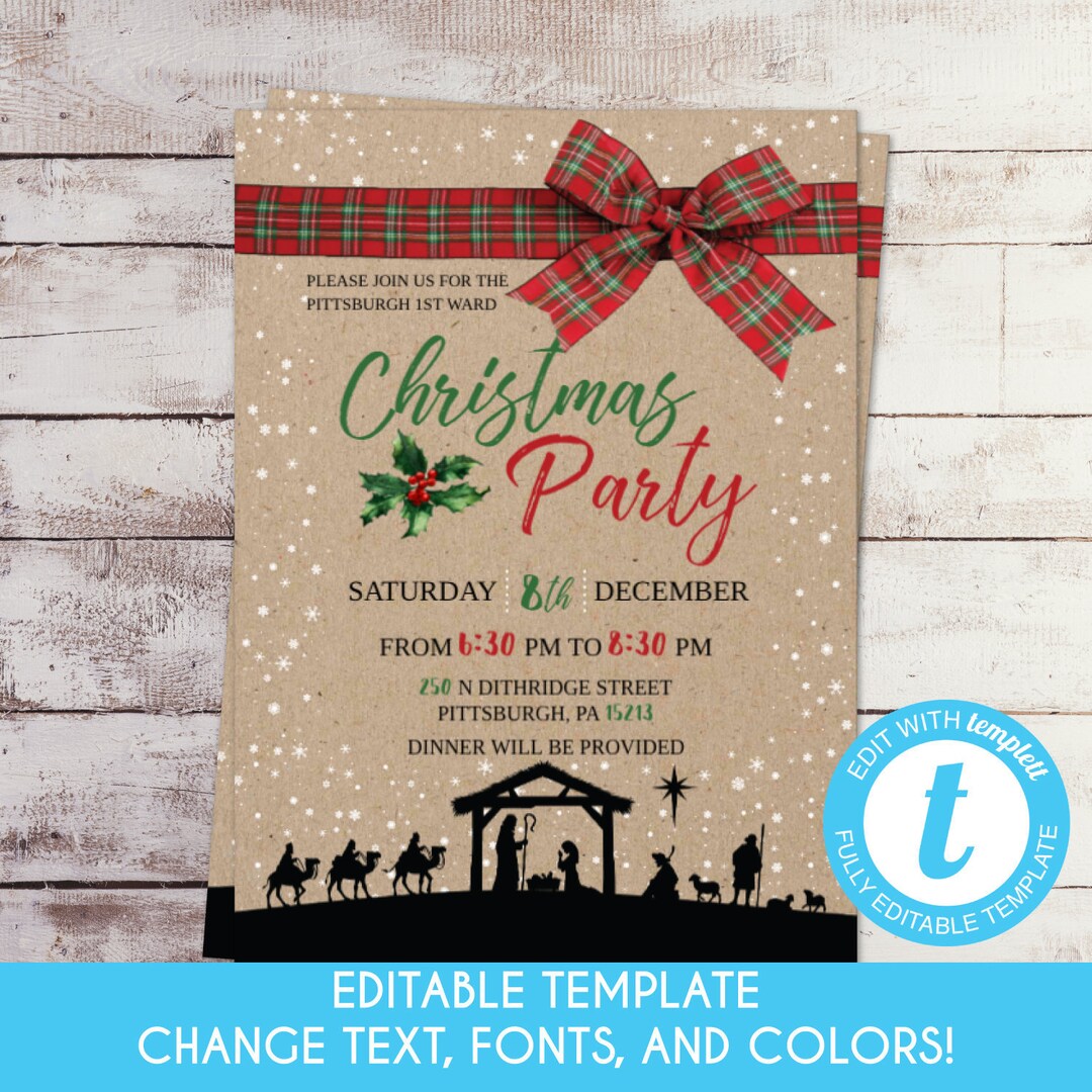 EDITABLE Rustic Nativity Christmas Party Invitation Religious - Etsy