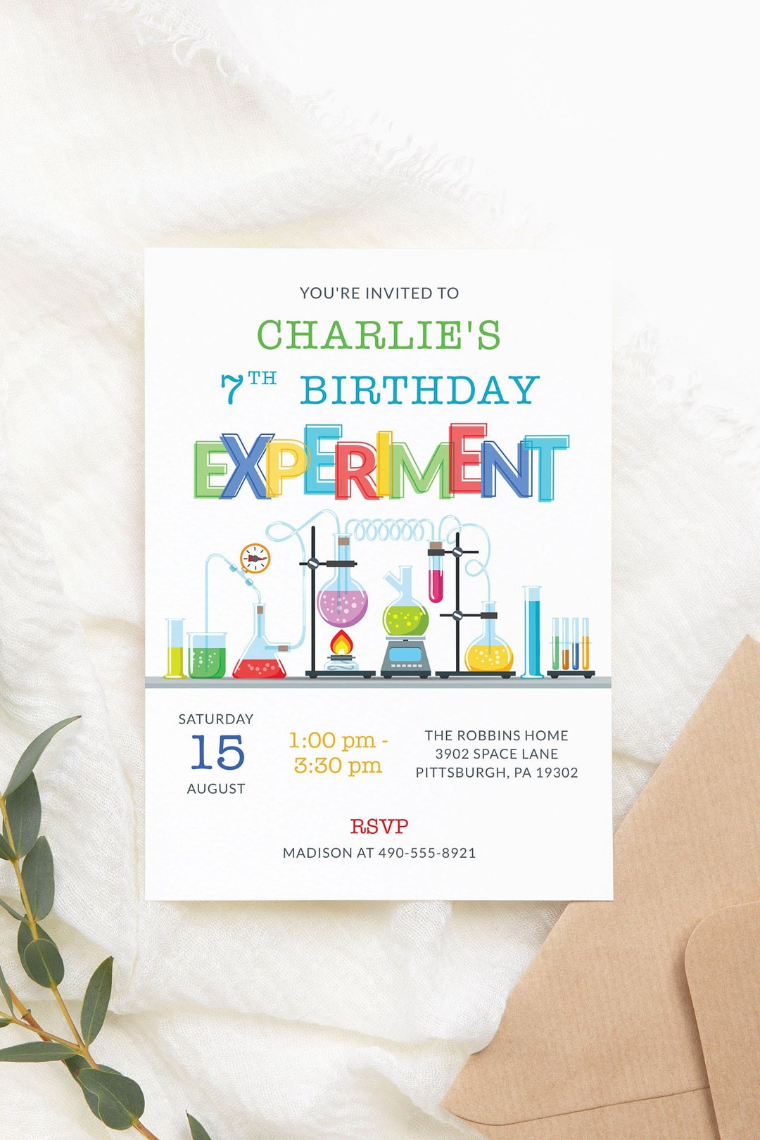 EDITABLE Science Birthday Invitation Mad Scientist Birthday Invite Boy ...
